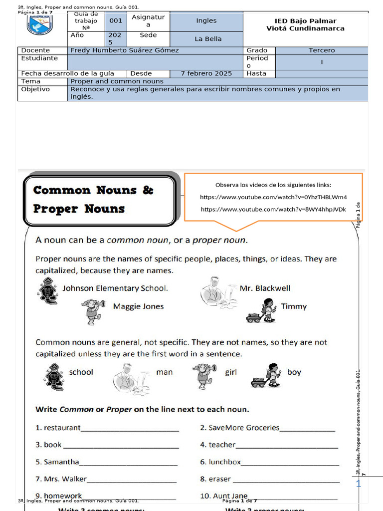 Nombres Comunes y Propios en Inglés | PDF