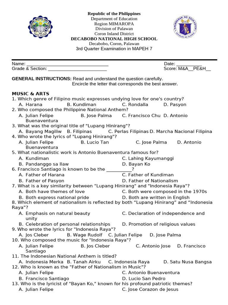 Q3 - Mapeh 7 Periodical Exam | PDF | Foods | Nutrition