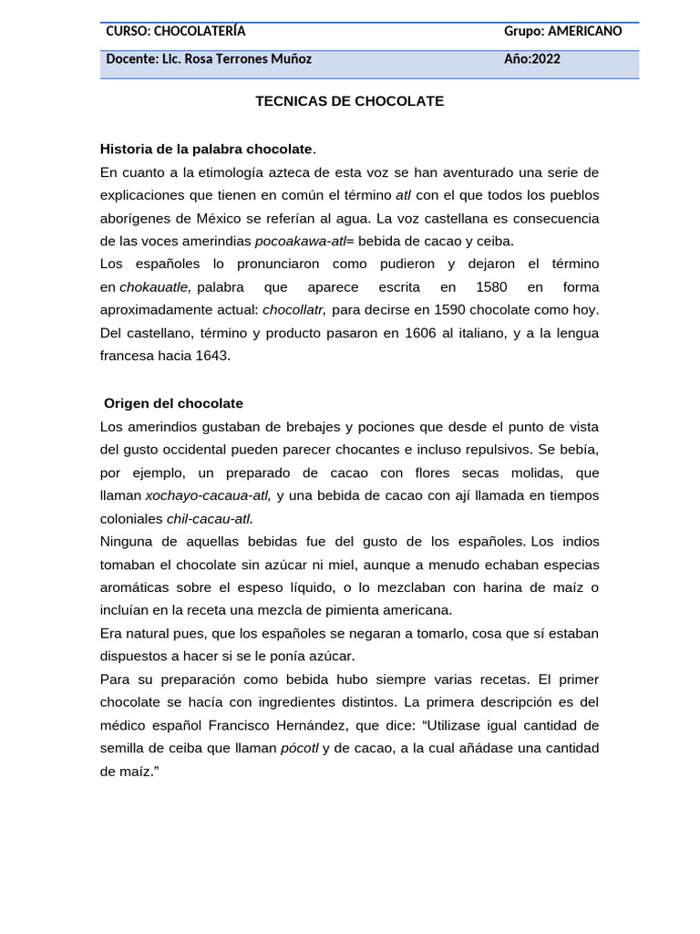 Historia y Técnicas del Chocolate | PDF | Chocolate | Bebida