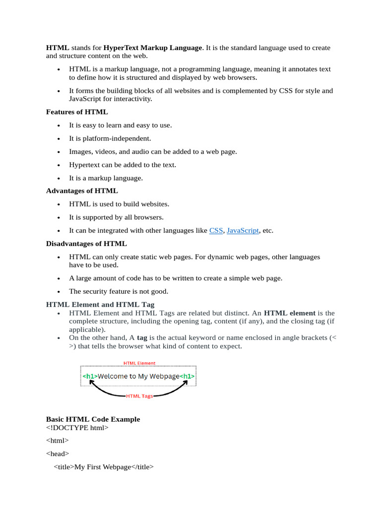 HTML Hypertext Markup Language: HTML Element and HTML Tag HTML Element | PDF | Html | Html Element