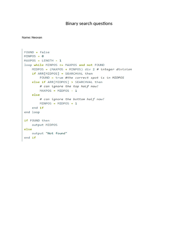 Binary Search Practice Questions | PDF