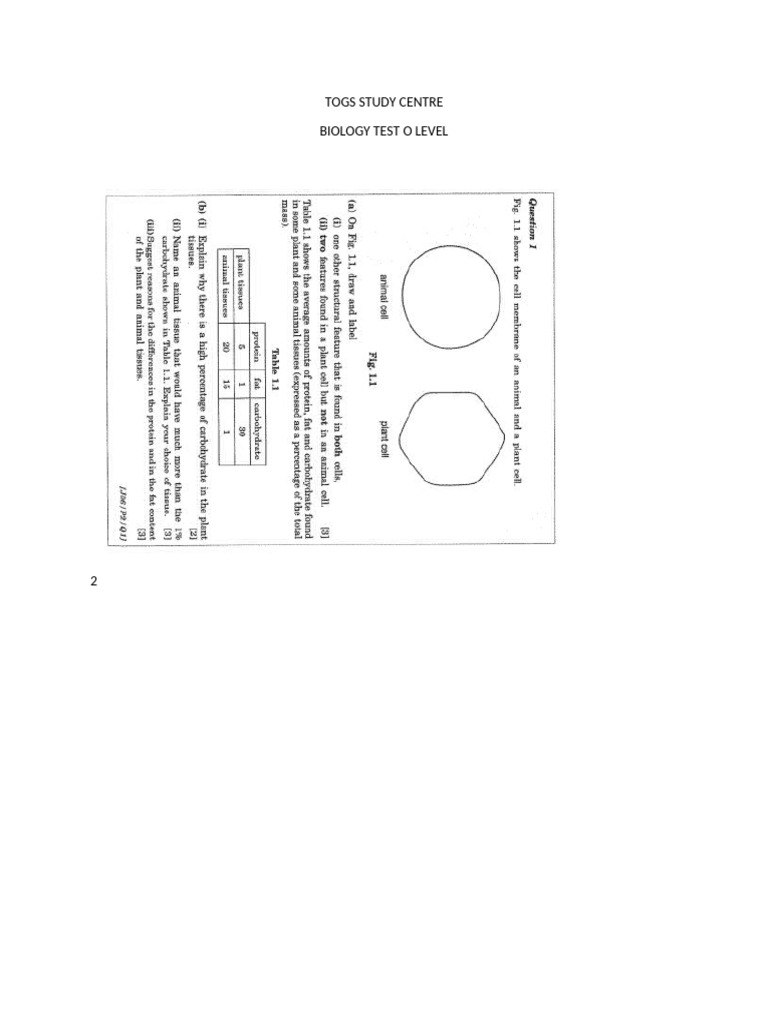 Biology Test o Level - 112342 | PDF