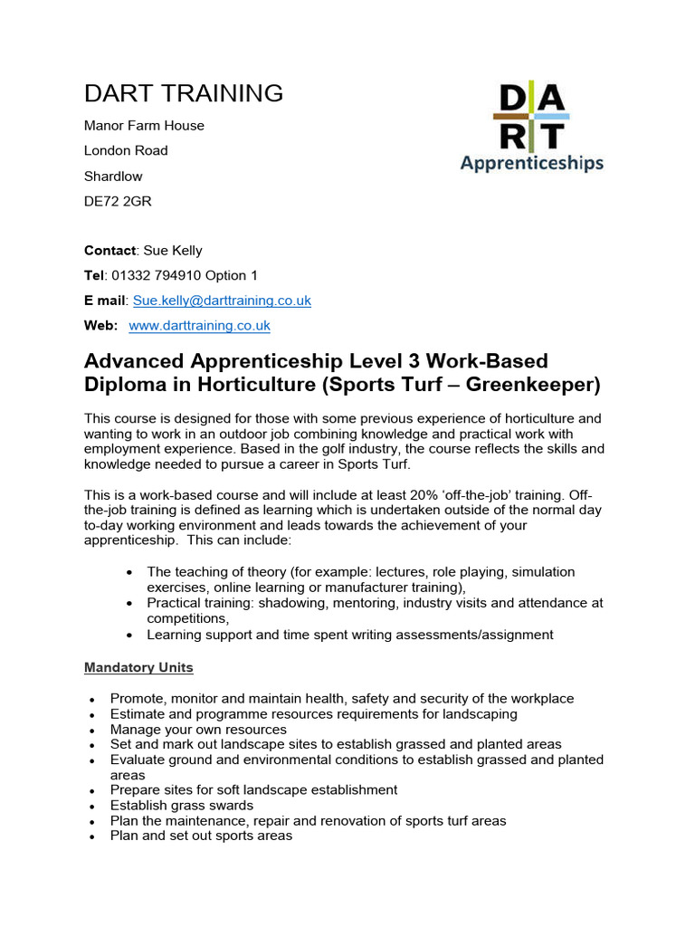 DART Level 3 Information | PDF | Apprenticeship | Lawn