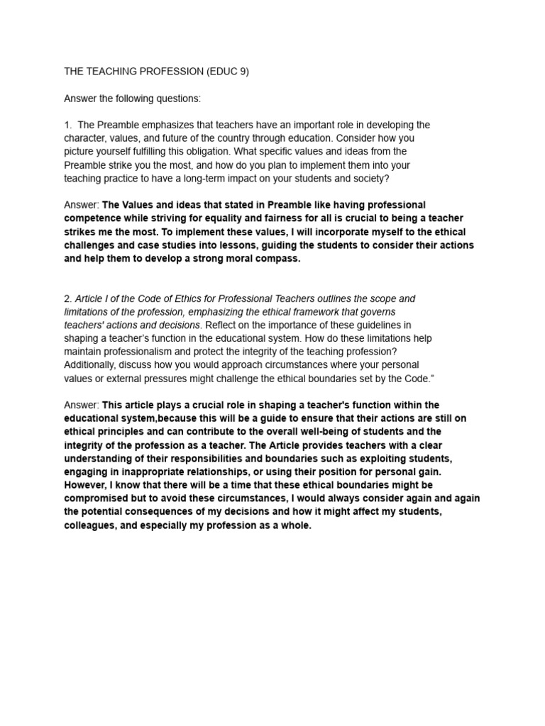 Ethical Responsibilities in Teaching | PDF