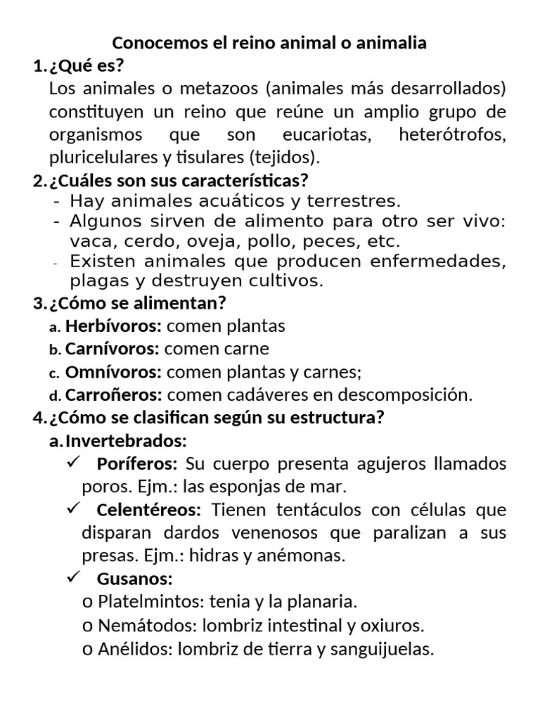 Conocemos el reino animal o animalia | PDF