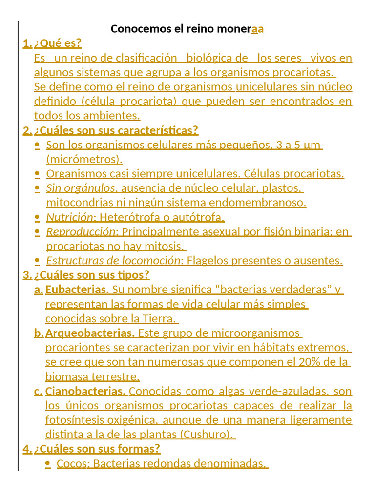 Características y tipos del reino Monera | PDF | Las bacterias | Procariota
