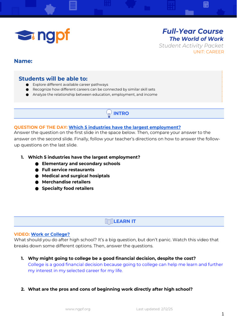 Career Pathways Exploration Packet | PDF | Minimum Wage | Wage