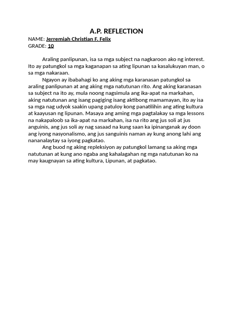 Ap Reflection | PDF