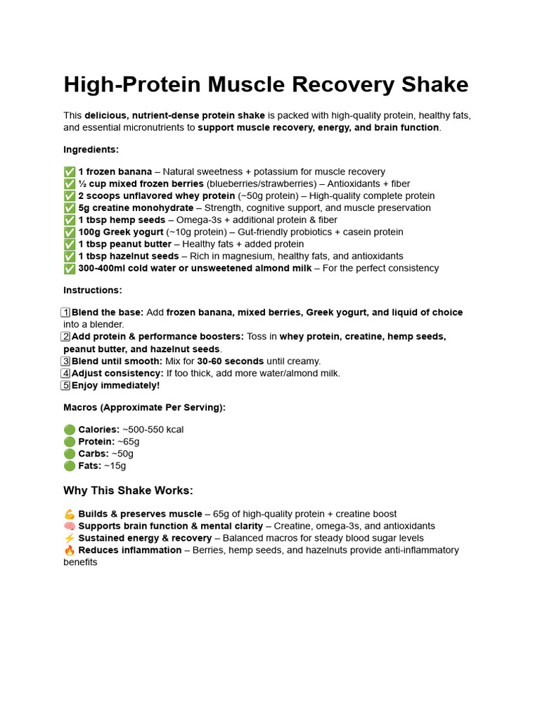 High-Protein Muscle Recovery Shake | PDF