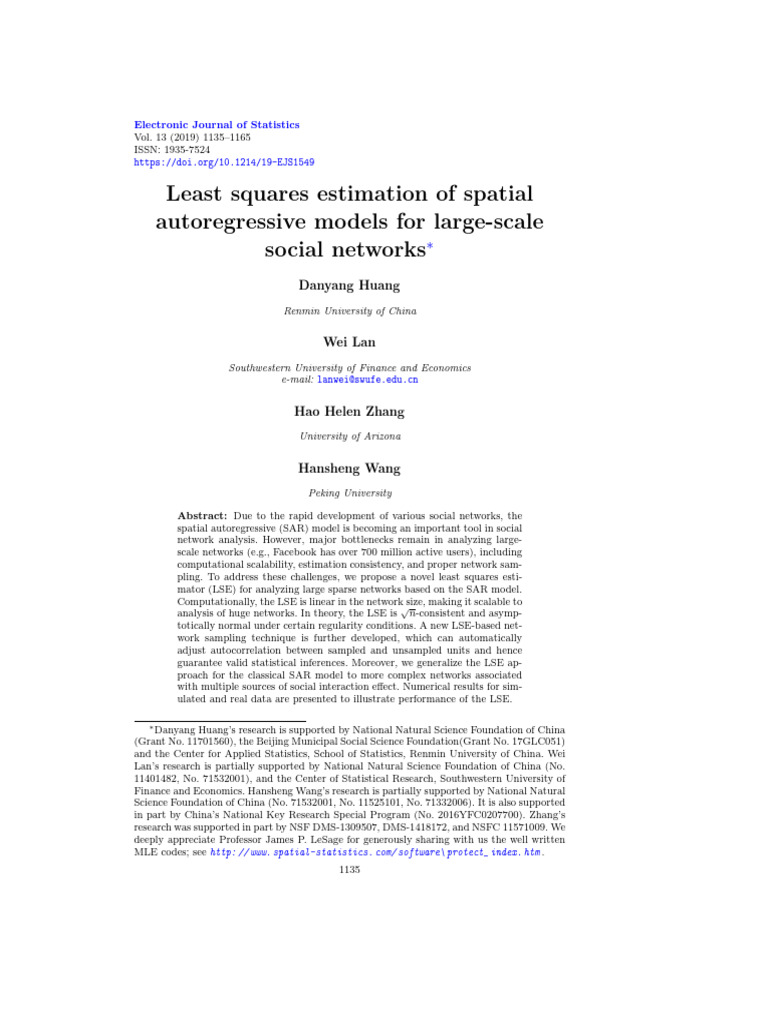 Least Squares Estimation Of Spatial Autoregressive Models For Large