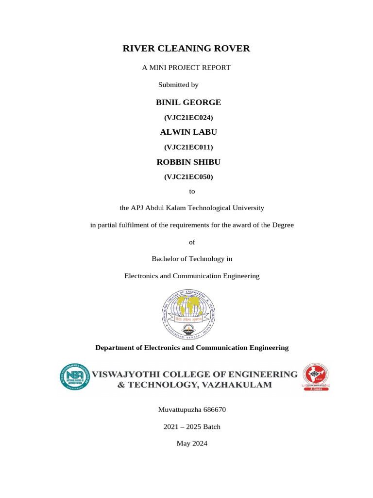 Mini Project River Cleaning Rover Report | PDF | Hdmi | Raspberry Pi