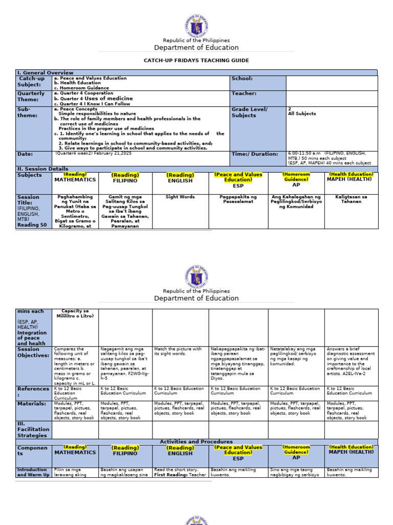 Q4-WEEK2-CATCH UP-TEACHING GUIDE | PDF