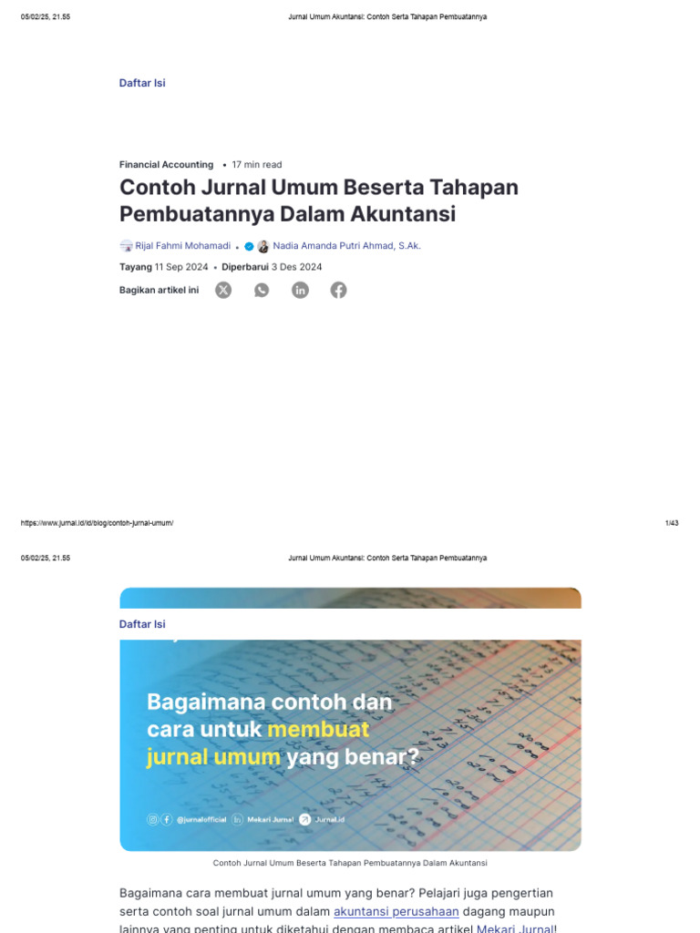 Jurnal Umum Akuntansi - Contoh Serta Tahapan Pembuatannya | PDF