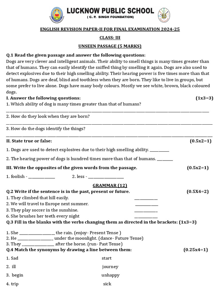 III_English_Revision Paper_2 | PDF | Syntax | Language Mechanics