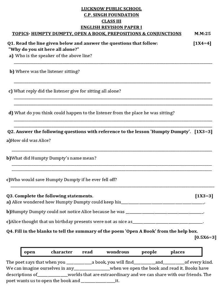 III - English - Revision Paper - 1 | PDF