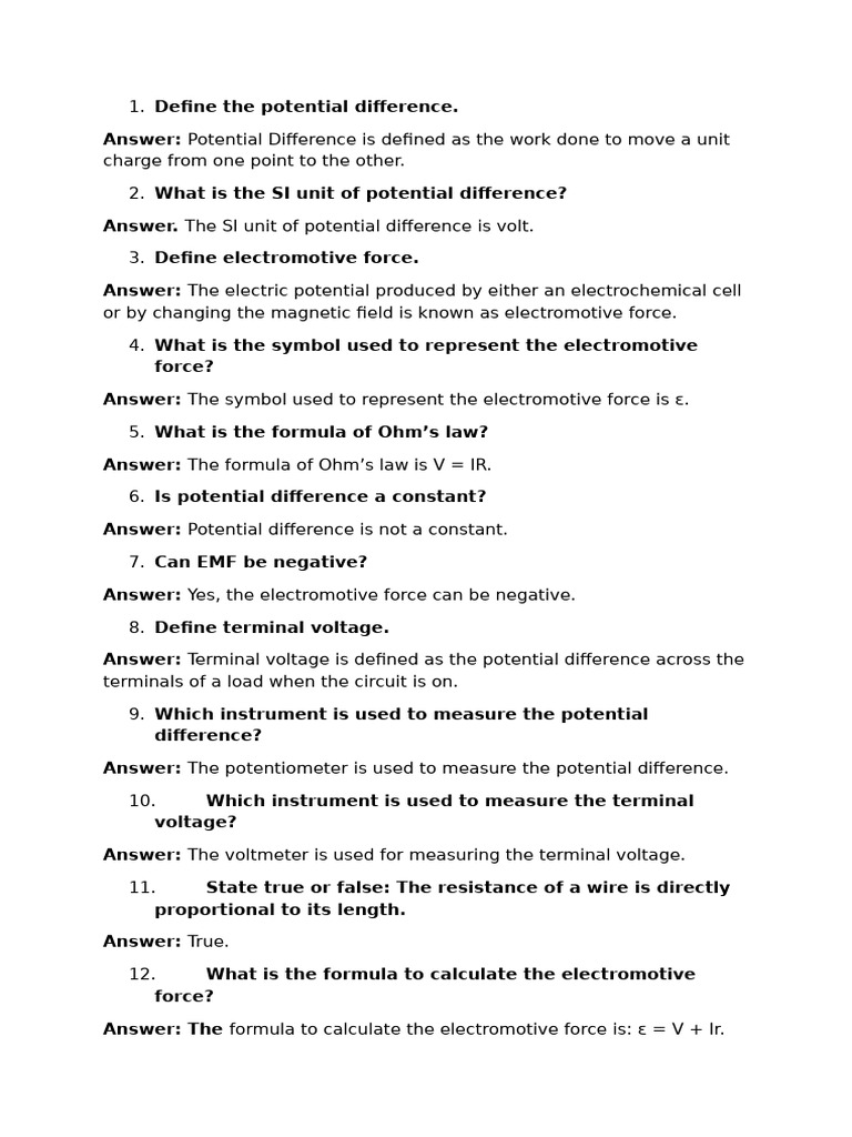 Viva Questions of Physics and Chemistry Grade 10 | PDF | Voltage ...