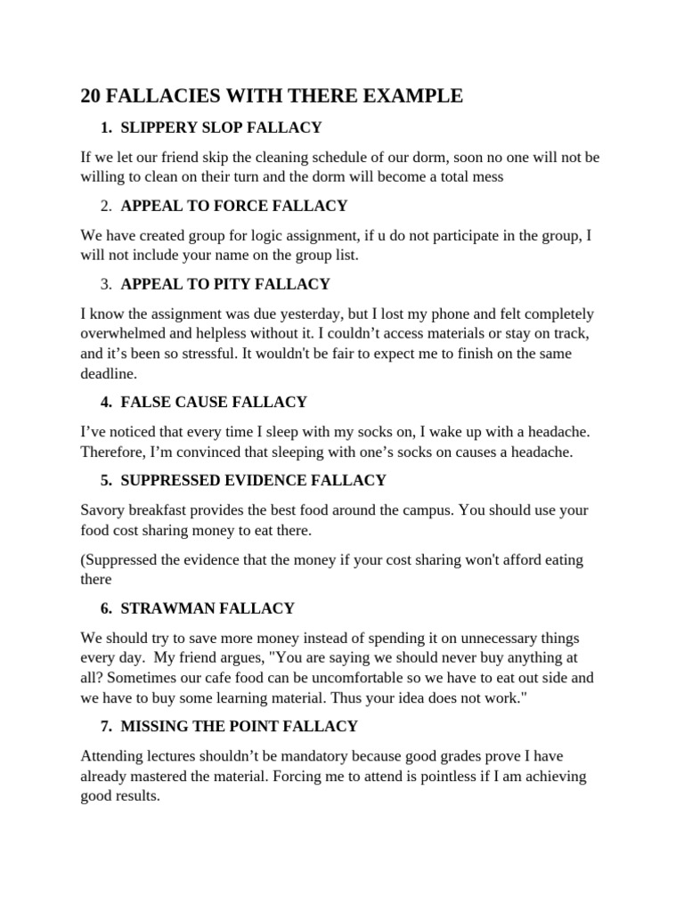 20 FALLACIES WITH THERE EXAMPLE | PDF | Fallacy | Argument