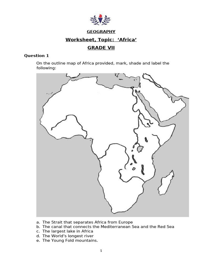 Africa Geography Worksheet for Grade VII | PDF