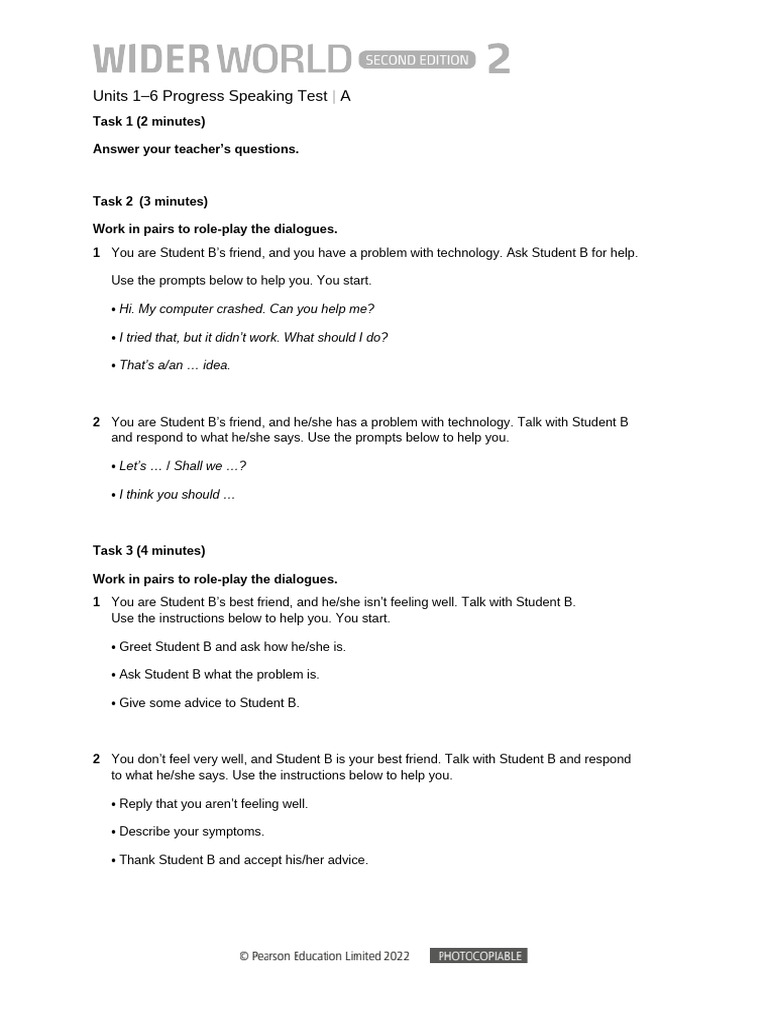 Progress Speaking Test: Technology & Health | PDF