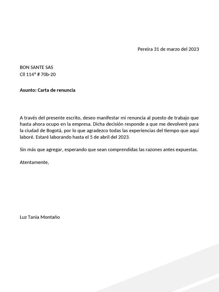 Carta de Renuncia | PDF