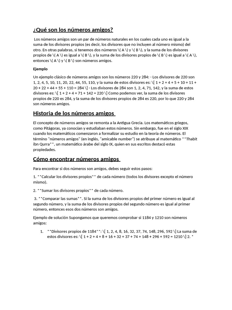 Números Amigos: Definición y Ejemplos | PDF | Matemáticas discretas ...