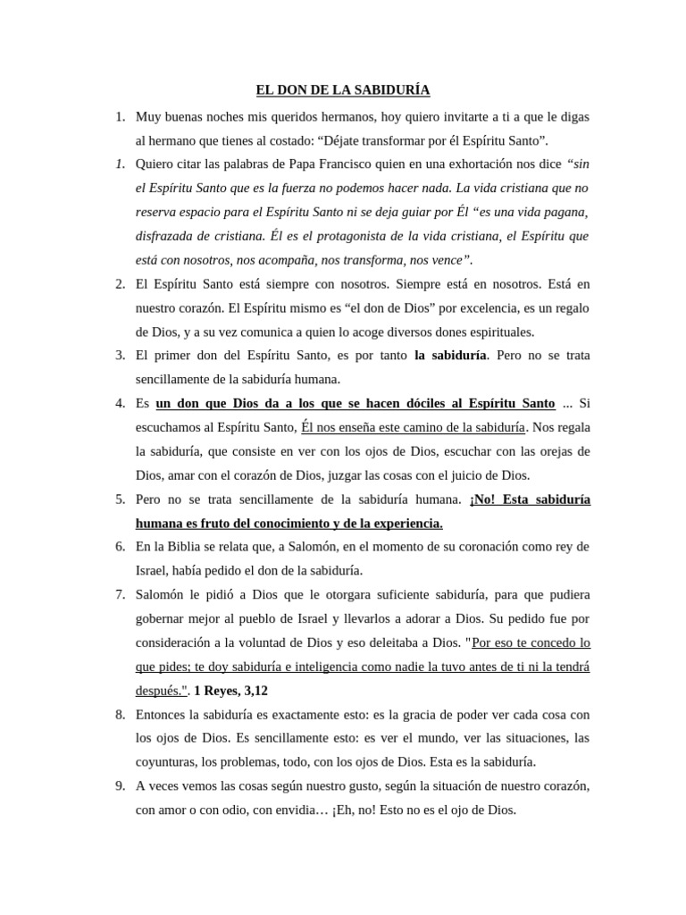 El Don de la Sabiduría del Espíritu Santo | PDF | espíritu Santo ...