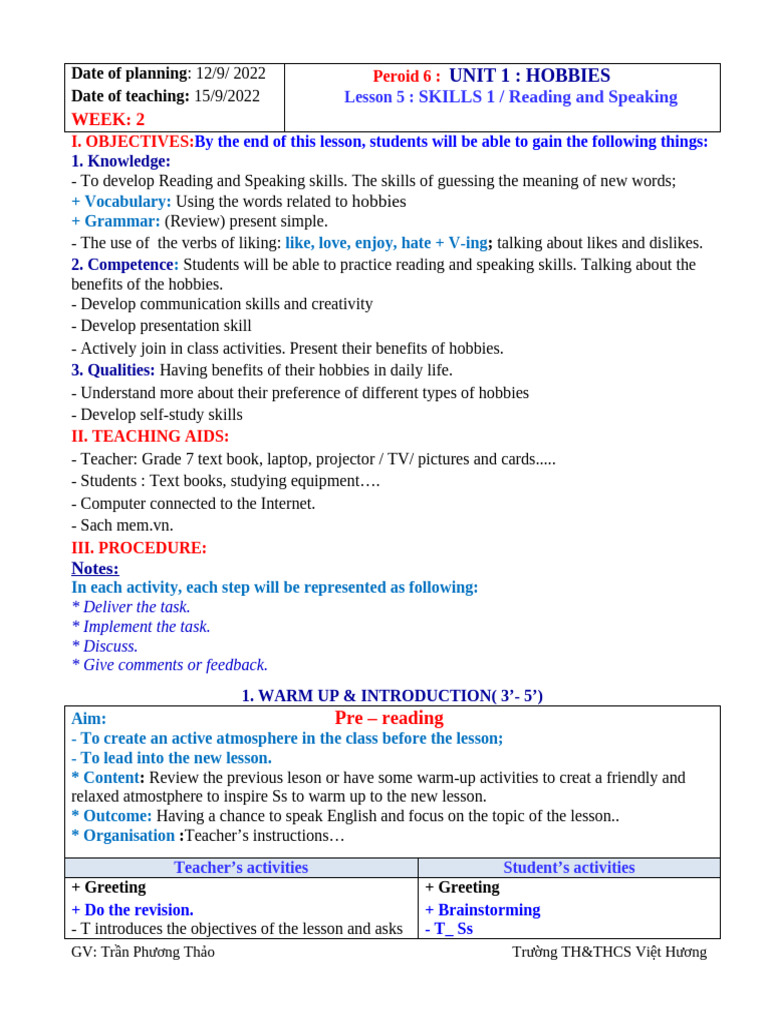 Anh6 - Tiet006 - Unit 1 (Skills-1) | PDF | Vocabulary | Behavior ...