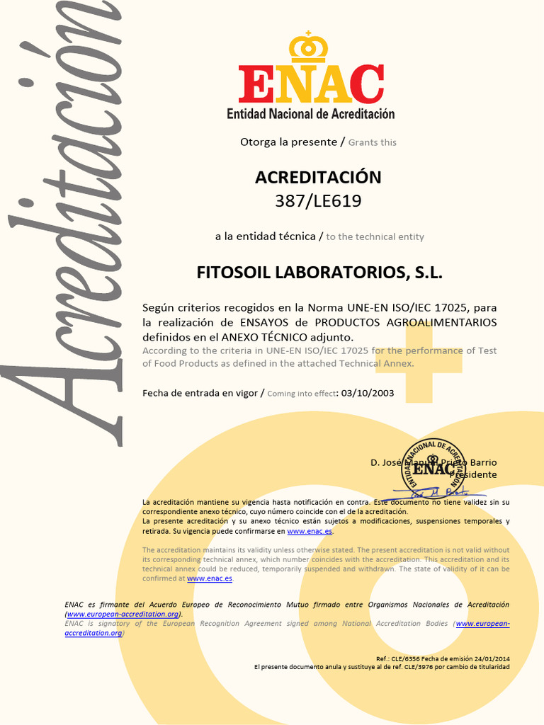 Acreditación de Fitosoil Laboratorios S.L. | PDF | Gestión de la calidad