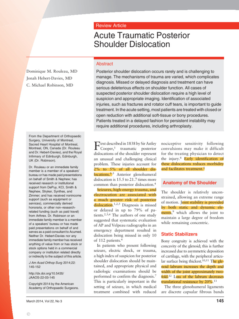 Acute Traumatic Posterior Shoulder Dislocation | PDF | Shoulder ...