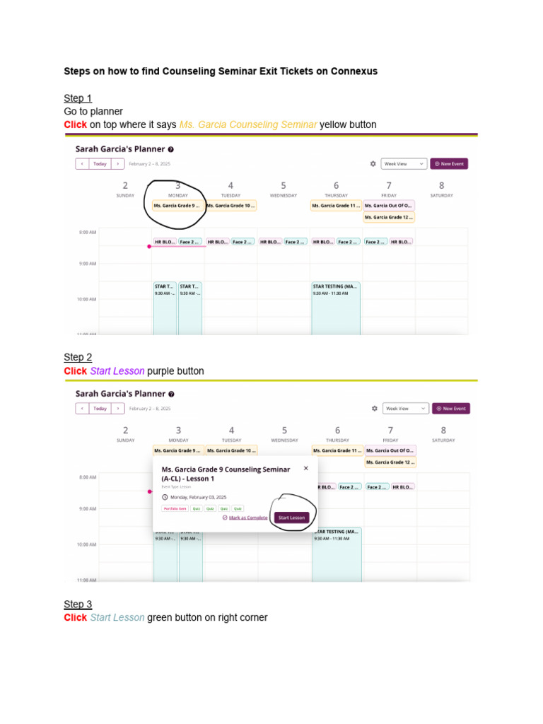 Steps On How To Find Counseling Seminar Exit Tickets On Connexus | PDF