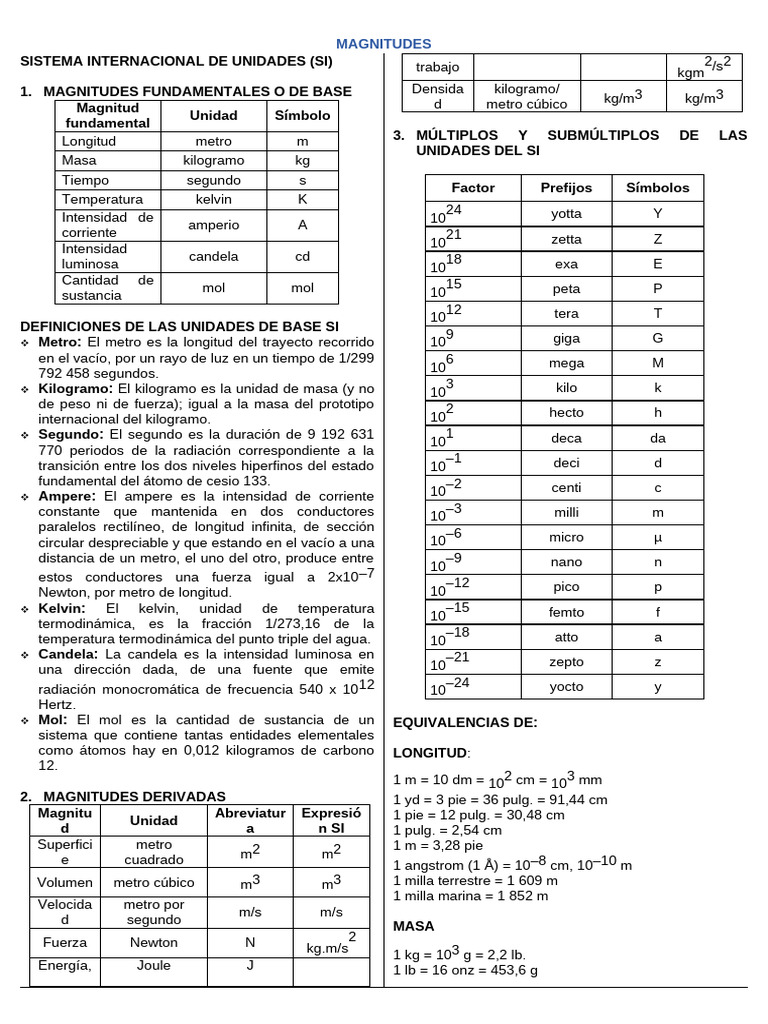 Magnitudes y Unidades del Sistema SI | PDF | Kilogramo | Sistema ...