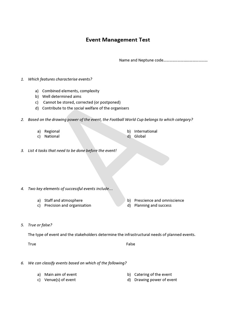 Event Management Test Questions and Answers | PDF