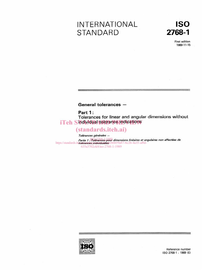 Iso 2768 1 1989 | PDF | Engineering Tolerance | International Organization For Standardization