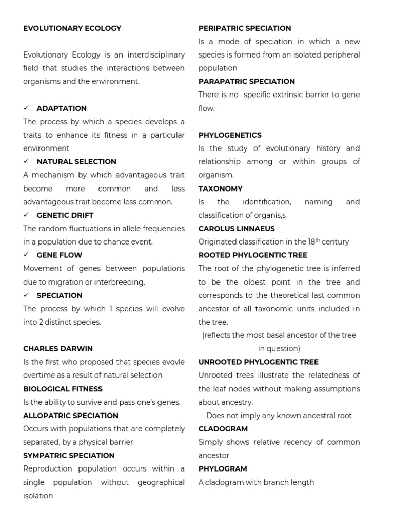 Understanding Evolutionary Ecology Concepts | PDF | Evolution | Phylogenetic Tree
