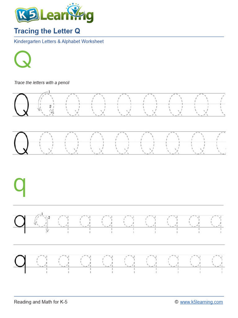 Tracing The Letter Q: Kindergarten Letters & Alphabet Worksheet | PDF