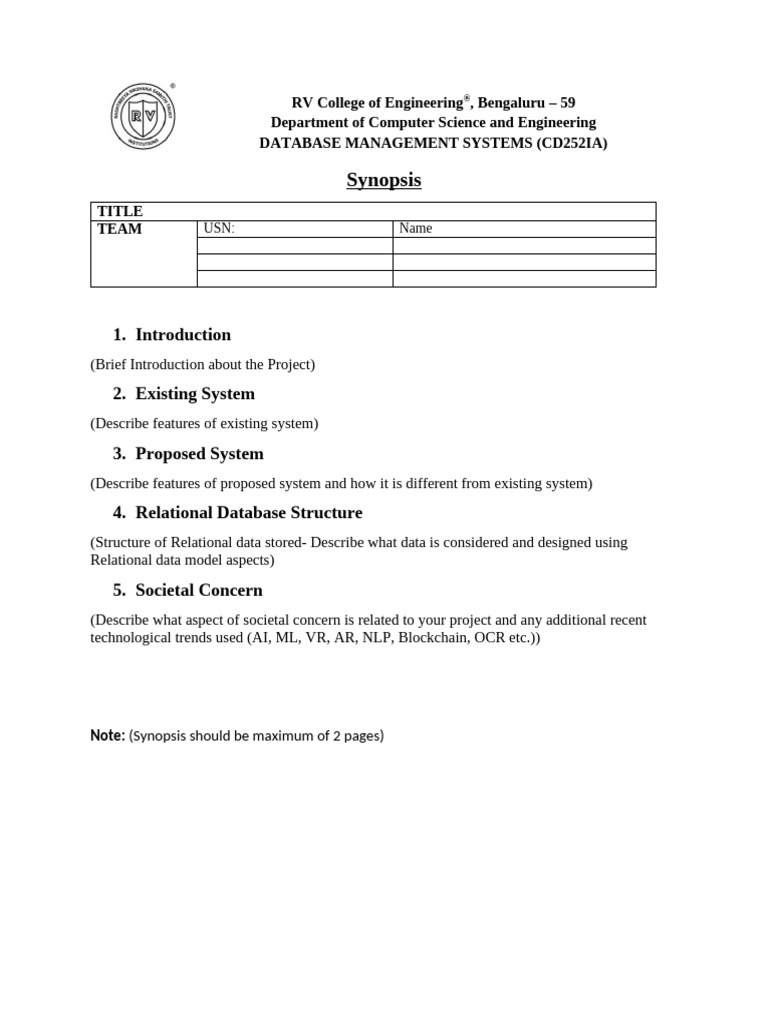 DBMS_Synopsis_format_2024 | PDF