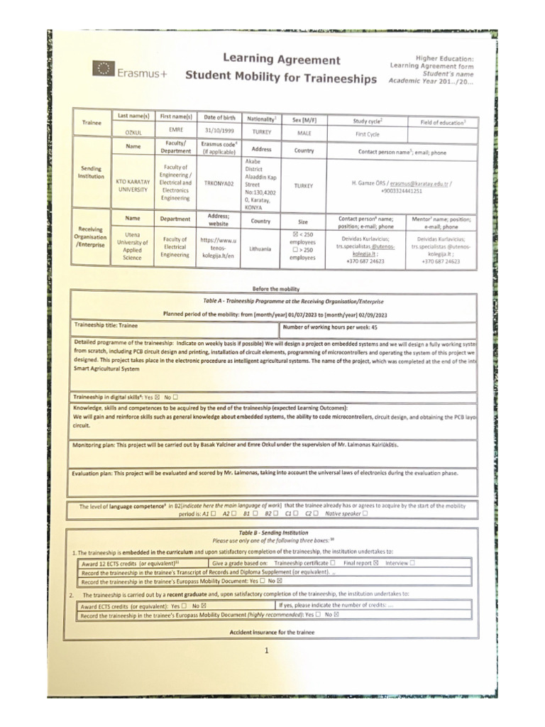 Learning Agreement | PDF