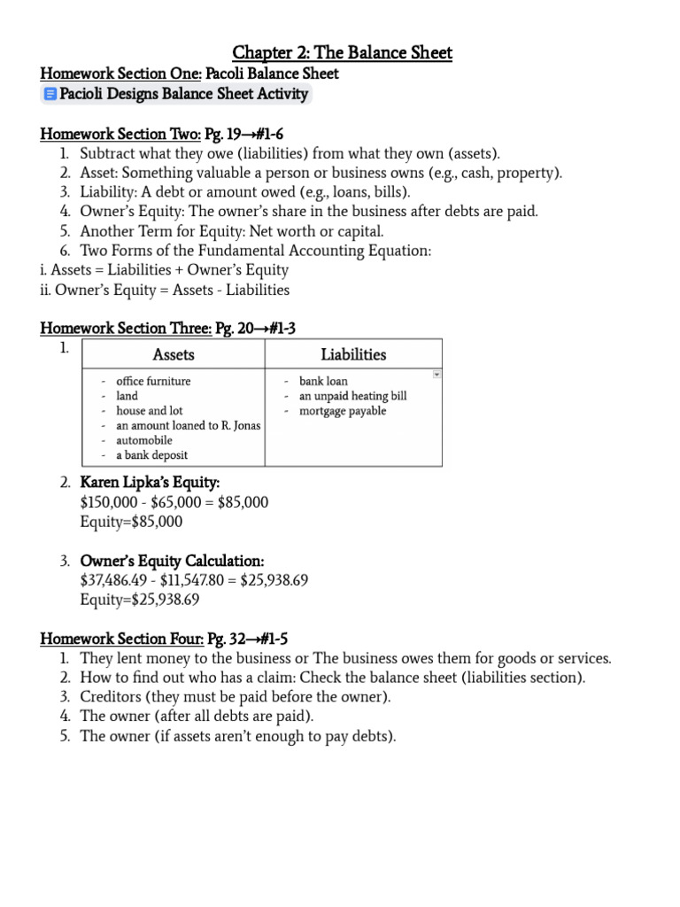 Chapter 2 Homework - The Balance Sheet | PDF