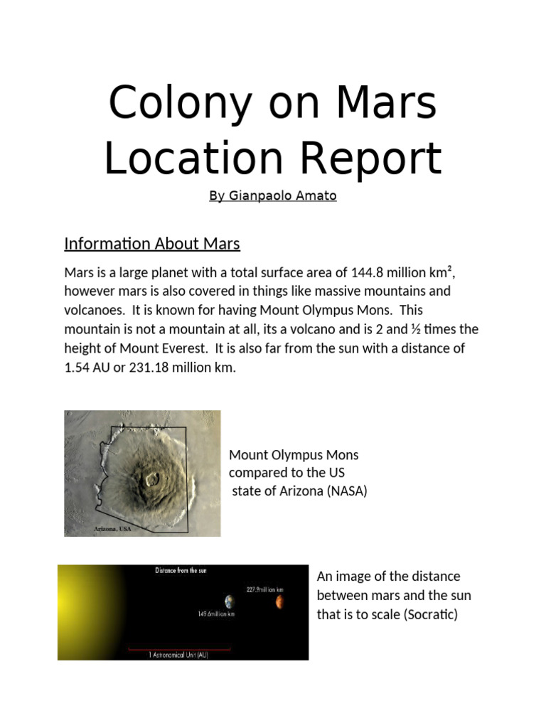 Mars Colony Location Analysis | PDF | Mars | Mountains