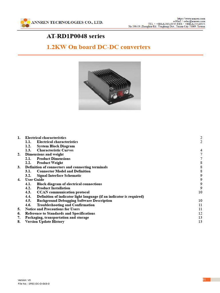 1.2KW Onboard DC-DC Converter Specs | PDF | Power Supply ...