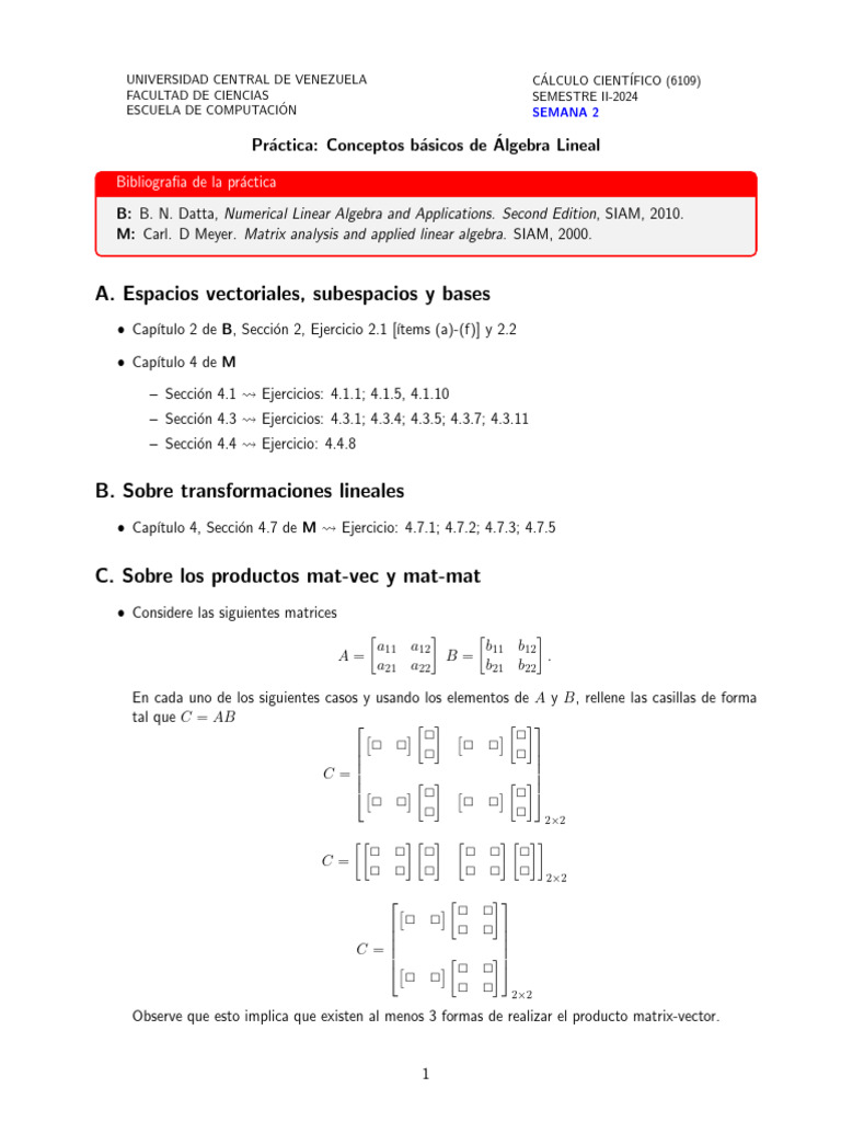 Práctica 2 Conceptos Básicos de Álgebra Lineal | PDF | Análisis ...
