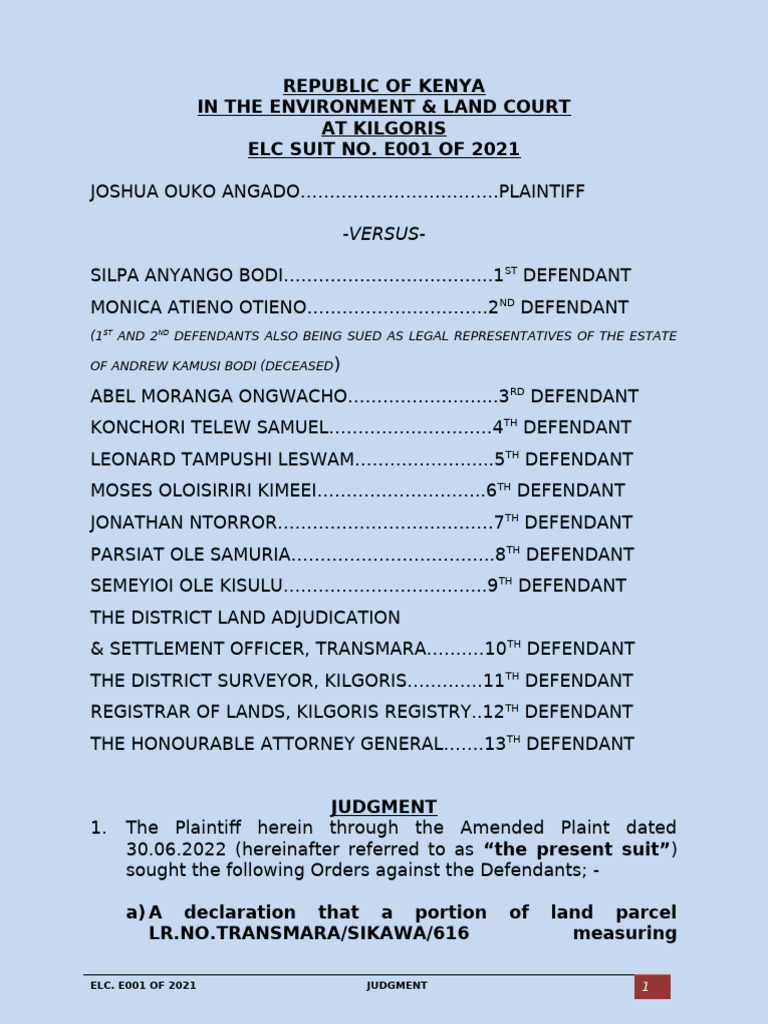 Angado V Bodi 12 Others (Environment and Land Case Civil Suit ...