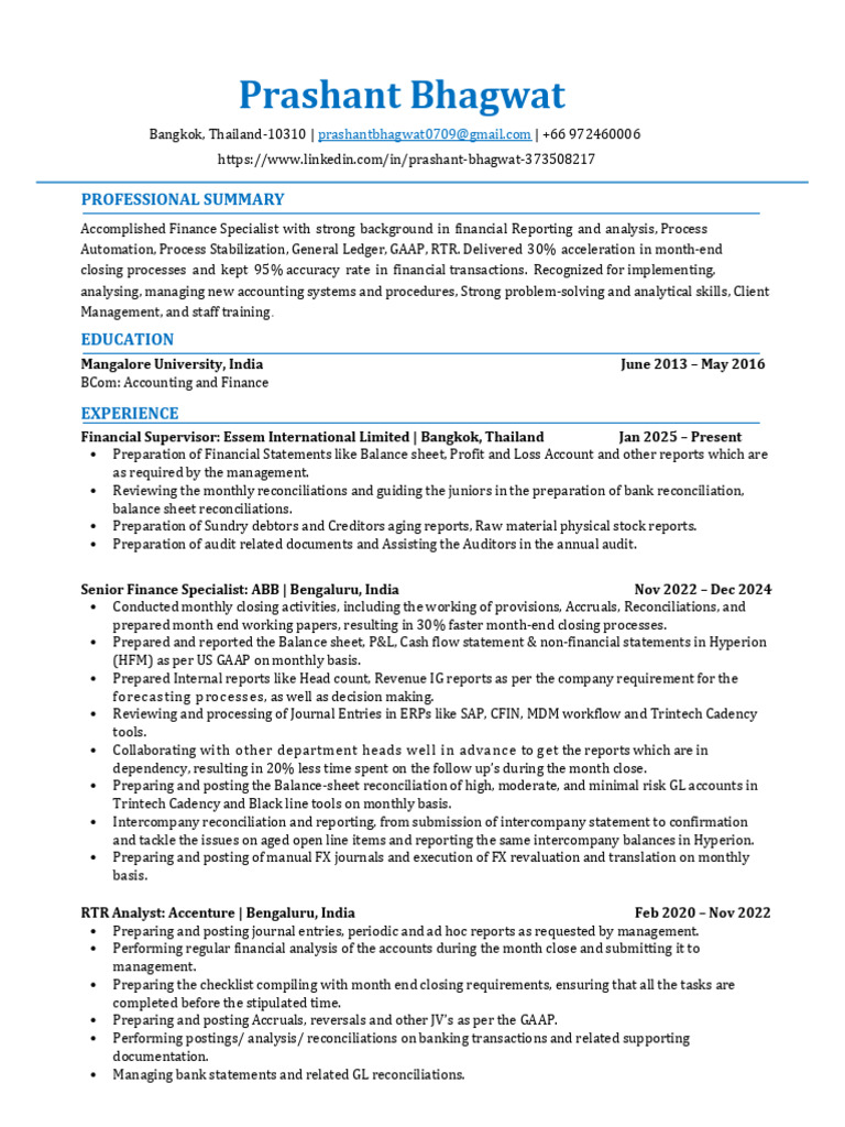 Prashant Bhagwat_Finance Supervisor | PDF | Balance Sheet | Accounting
