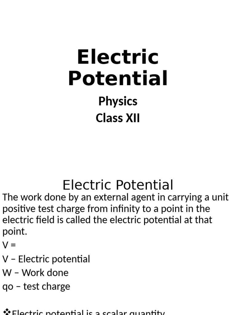 Electric Potential Class XII | PDF | Potential Energy | Electric Field