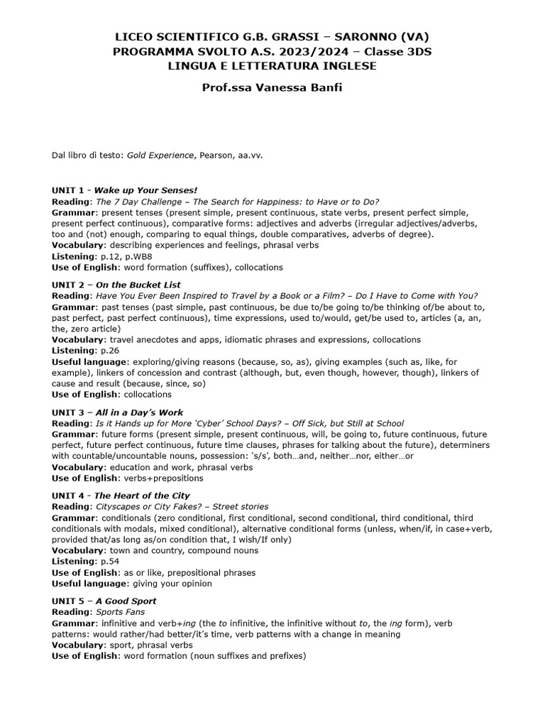 3DS Programma Inglese 2023 2024 | PDF | English Language | Verb