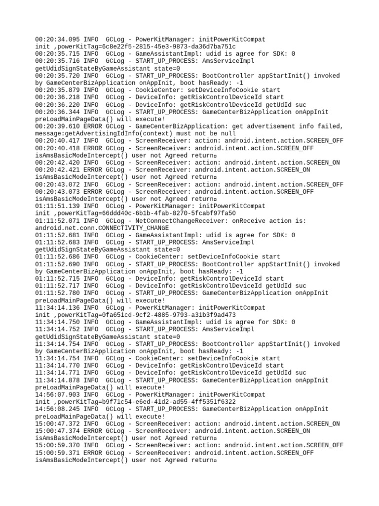 GameCenter App Init & Screen Events Log | PDF