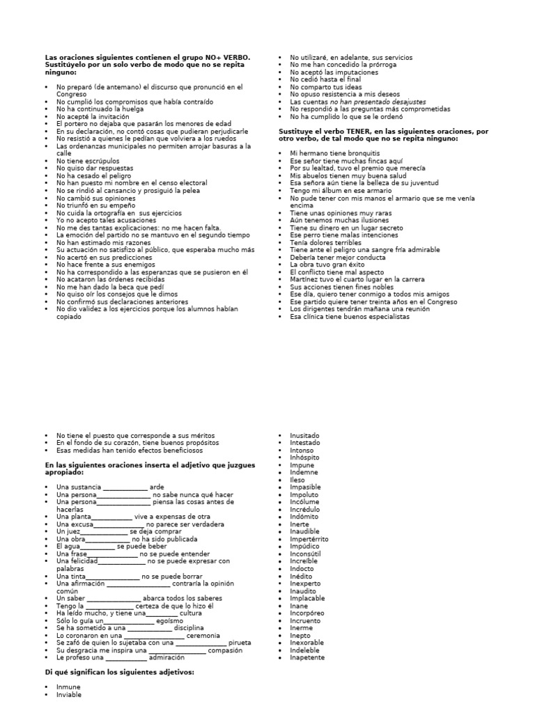 Ejercicios Léxico 1 Bach | PDF