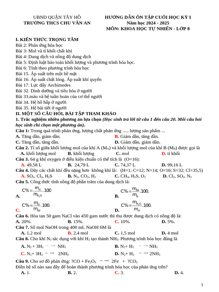 (KHTN 8) - ĐÁP ÁN HDOT - CUỐI HKI - 24-25 | PDF