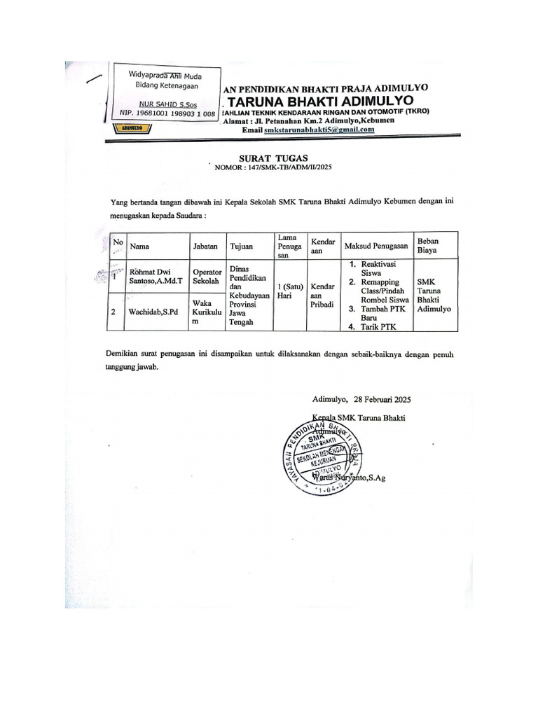 Dinas Tarik PTK Edi Warsono | PDF
