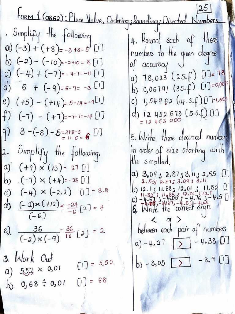 Form 1 Test - MARKING SCHEME | PDF